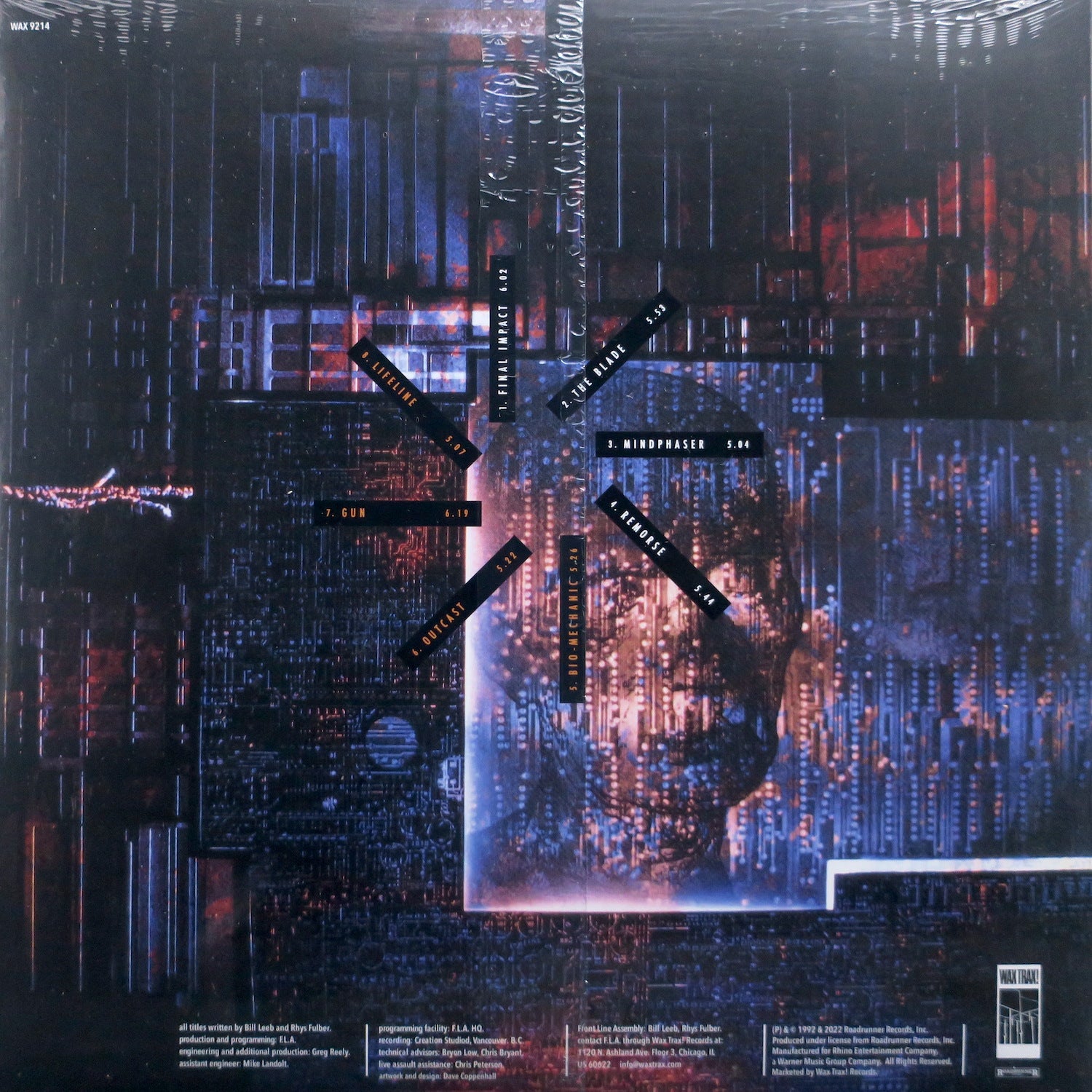 FRONT LINE ASSEMBLY 'Tactical Neural Implant' BLUE Vinyl LP (1992 Indu ...